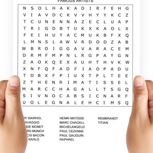 Famous Artists Word Search Puzzle in Large Print - Etsy
