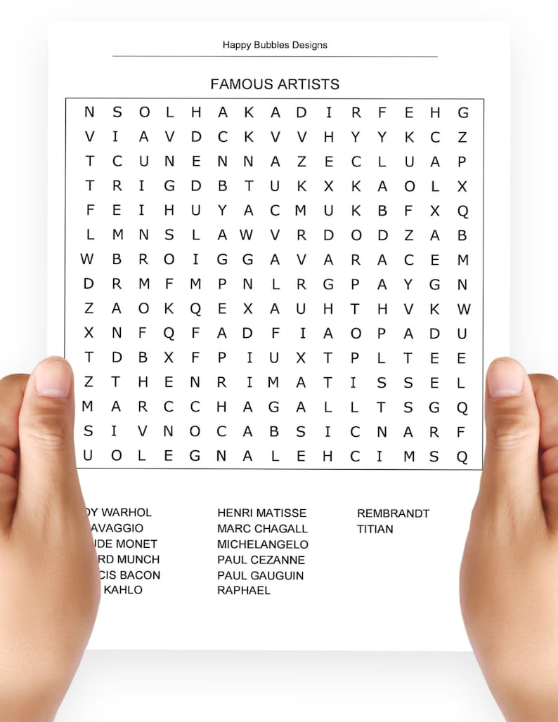 Famous Artists Word Search Puzzle In Large Print Etsy famous-artists-word-search-puzzle-in-large-print-etsy