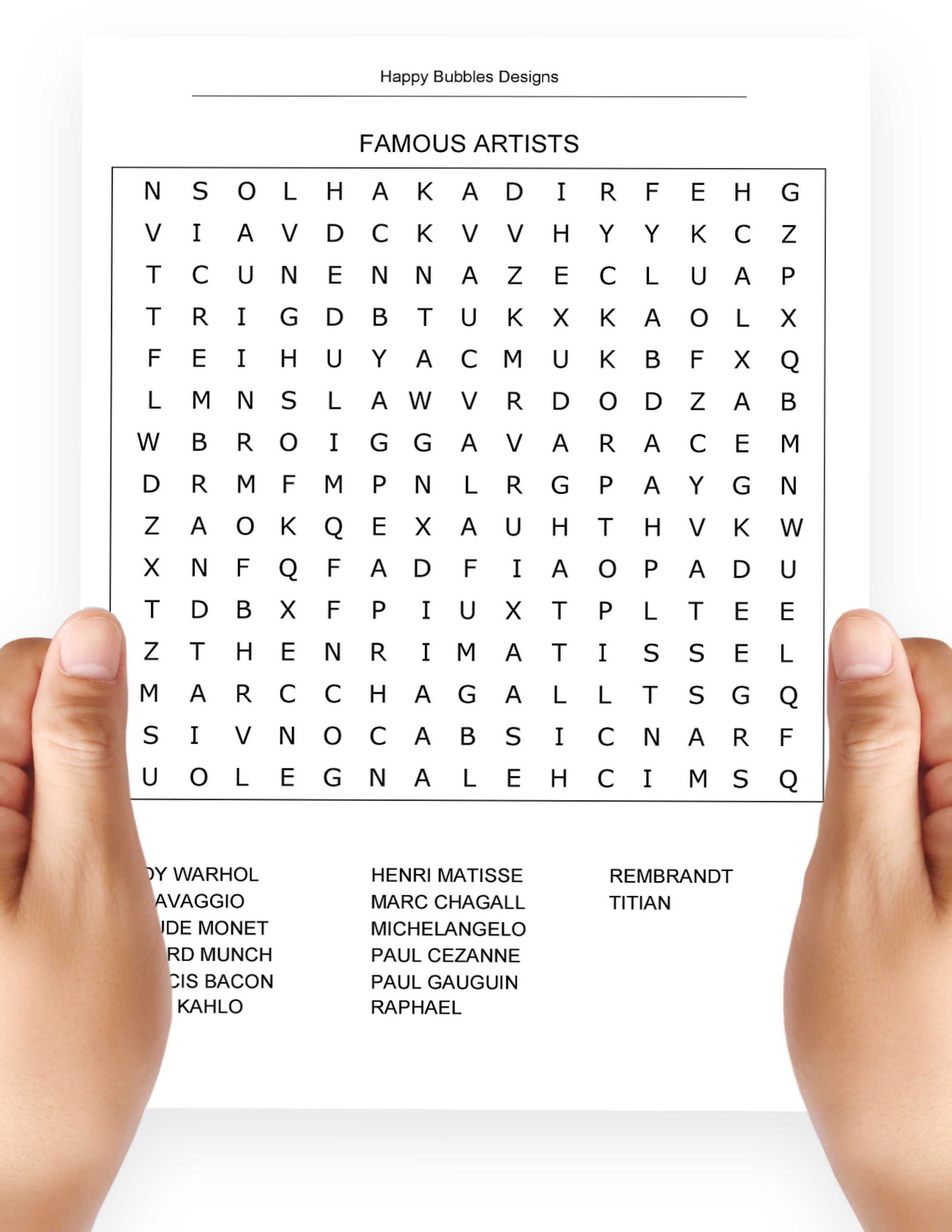 Famous Artists Word Search Puzzle in Large Print - Etsy