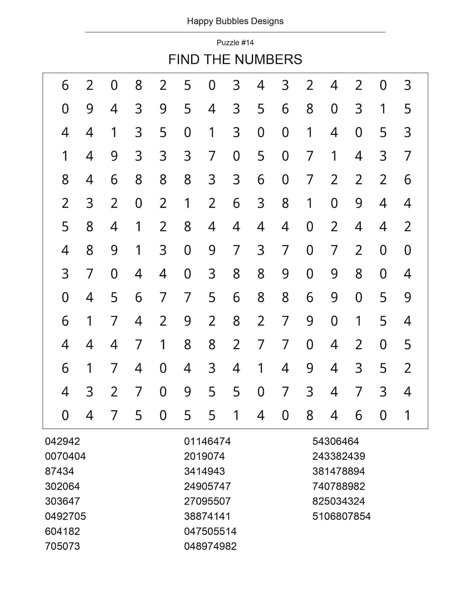 40 Number Search Puzzles, Printable Puzzles, Large Print, Instant ...