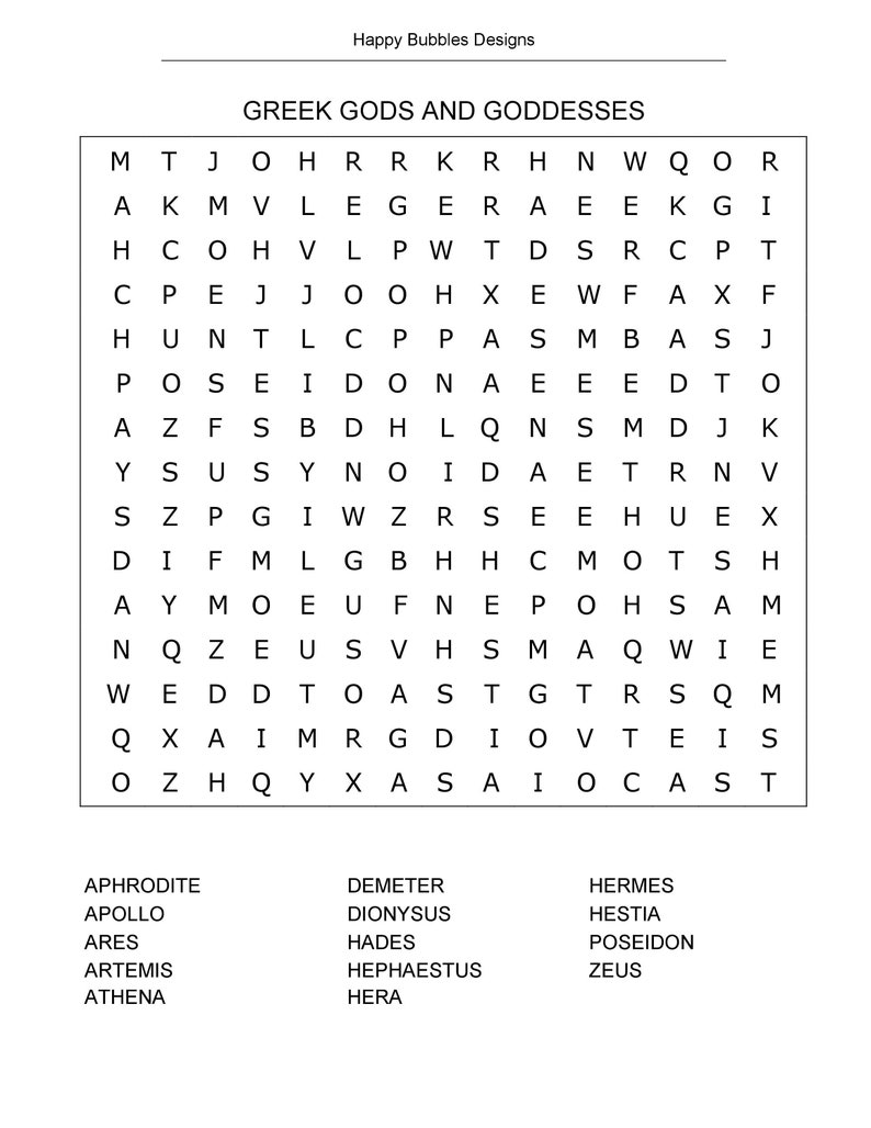 Greek Gods Word Search Puzzle in Large Print - Etsy