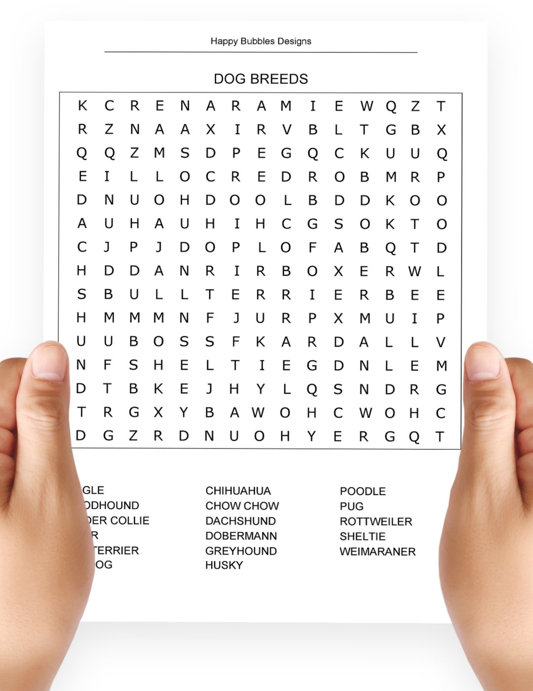 Dog Breeds Word Search Puzzle in Large Print - Etsy
