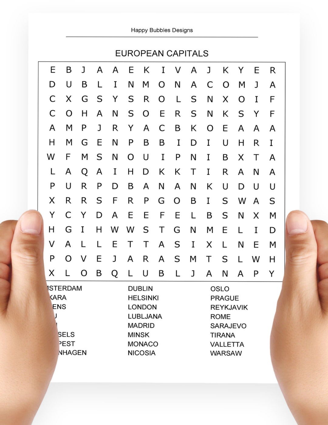 European Capitals Word Search Puzzle in Large Print - Etsy