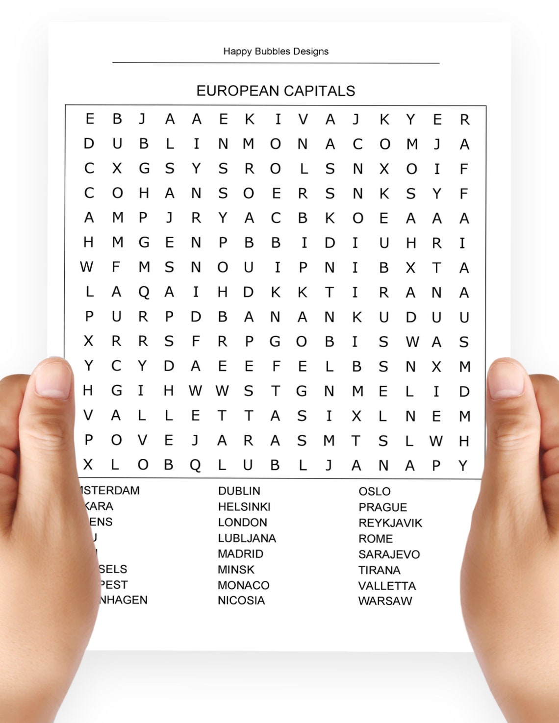 European Capitals Word Search Puzzle in Large Print - Etsy