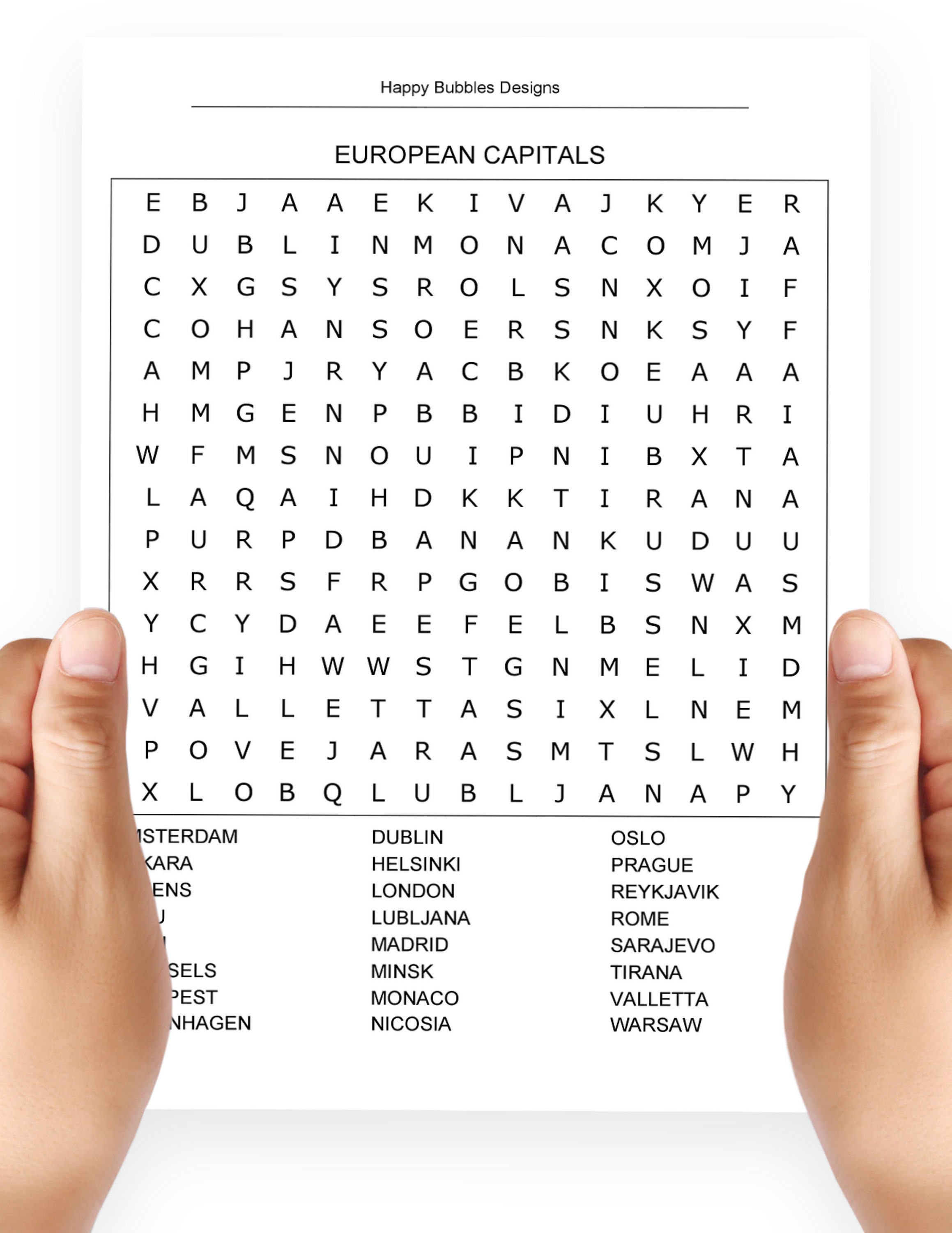 European Capitals Word Search Puzzle in Large Print - Etsy