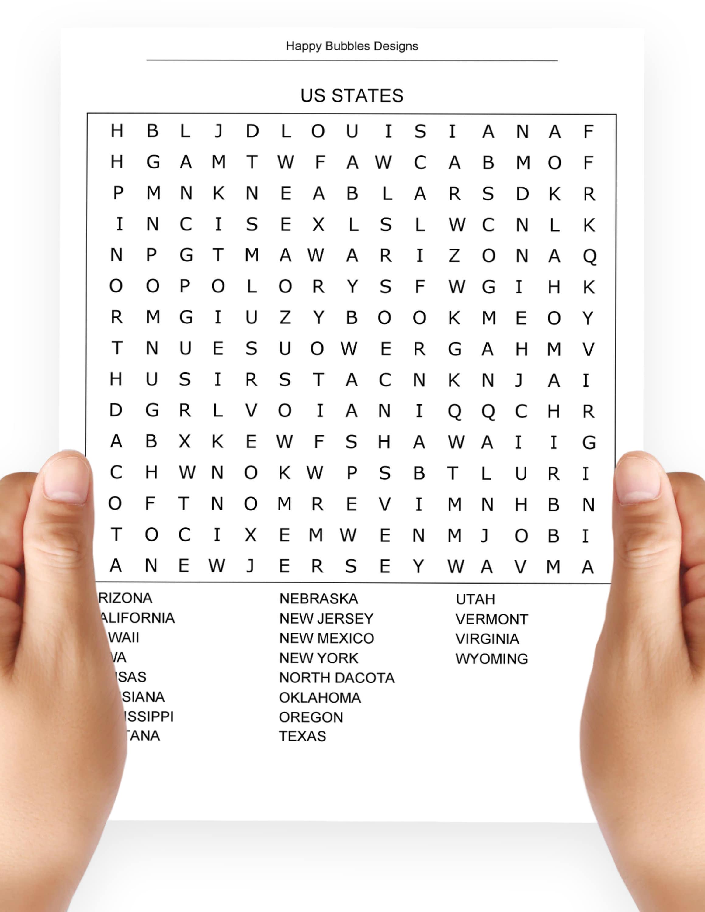 US States Word Search Puzzle in Large Print - Etsy