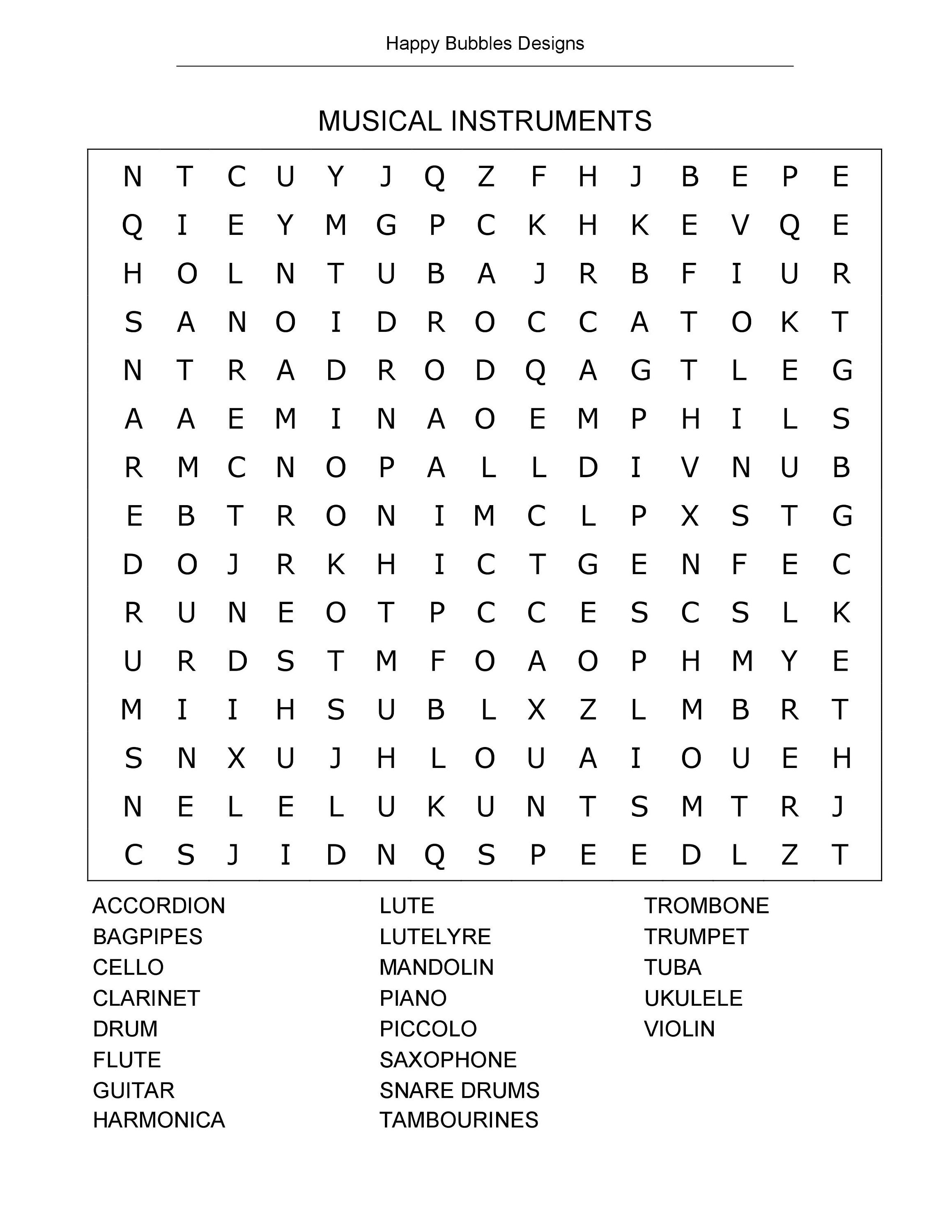 Musical Instruments Word Search Puzzle in Large Print - Etsy