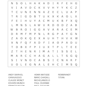 Famous Artists Word Search Puzzle in Large Print - Etsy