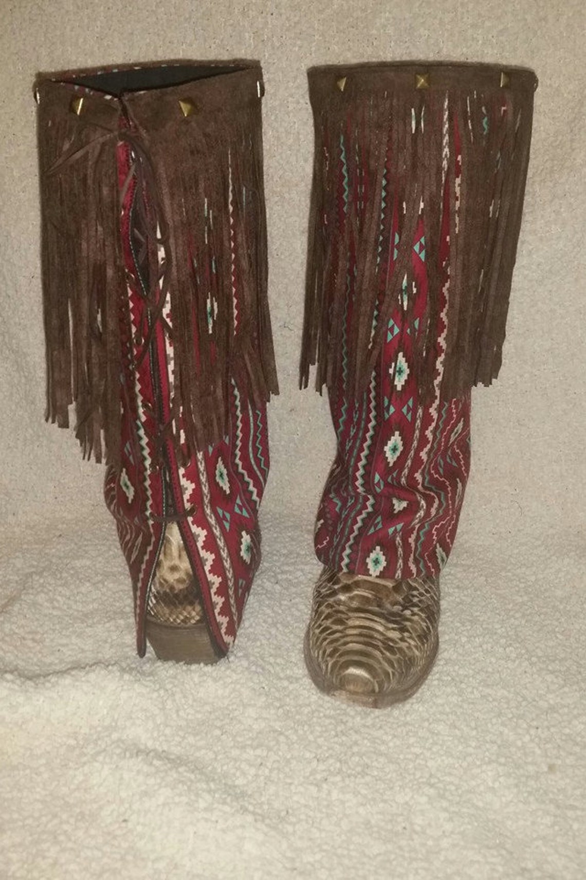 Boot Blankets-maroon Aztec With Fringe - Etsy