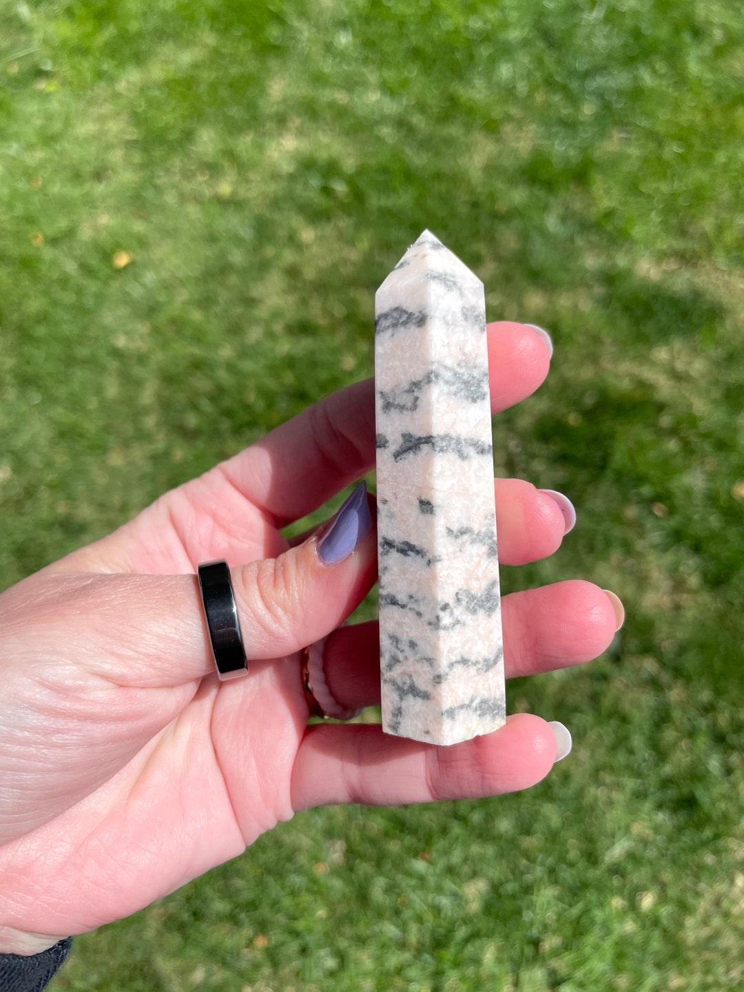 Pink Zebra Stone Tower, Natural Gemstone Tower, Healing Crystals ...