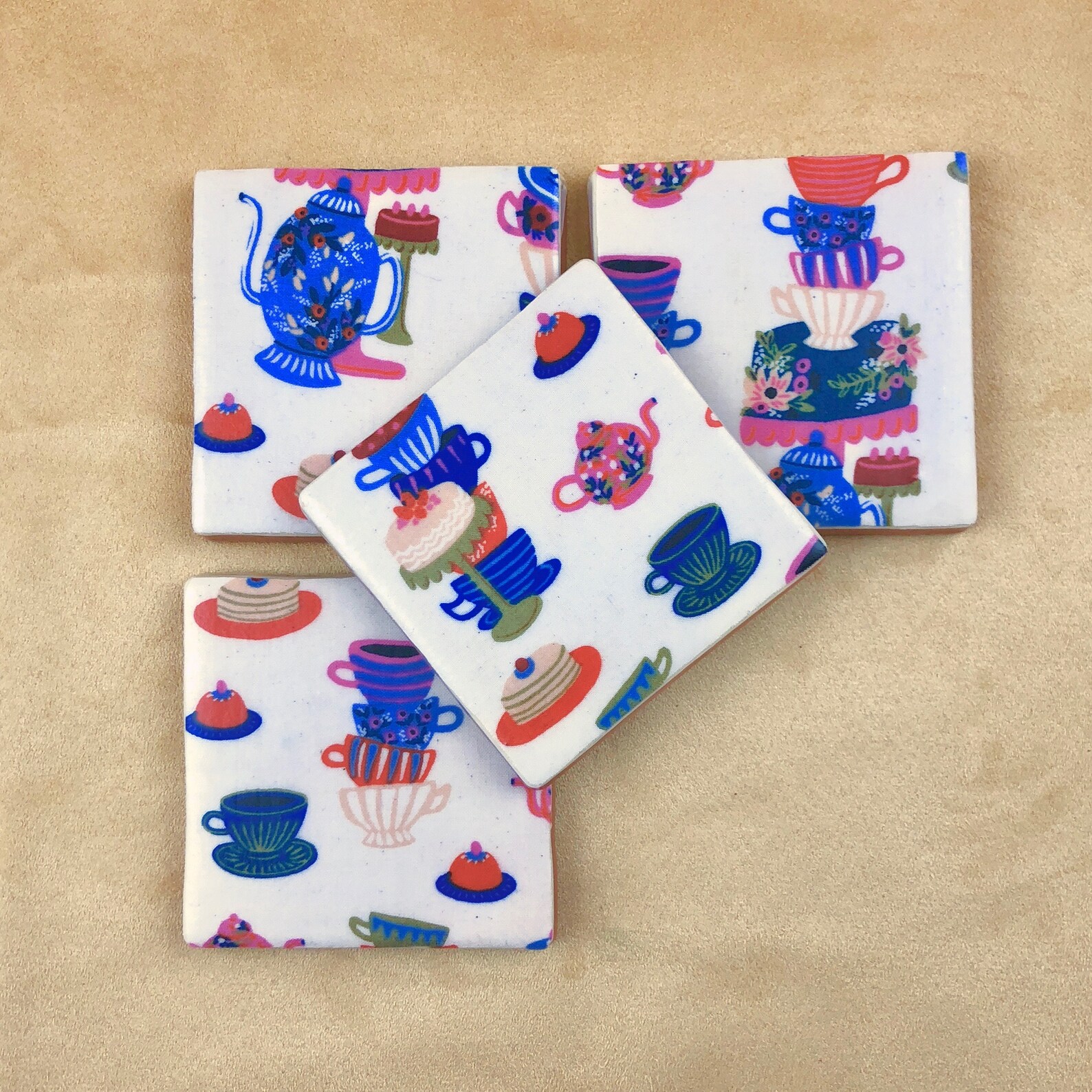 Spring Time Tea Time Coaster Set Feel Like Alice the Mad - Etsy