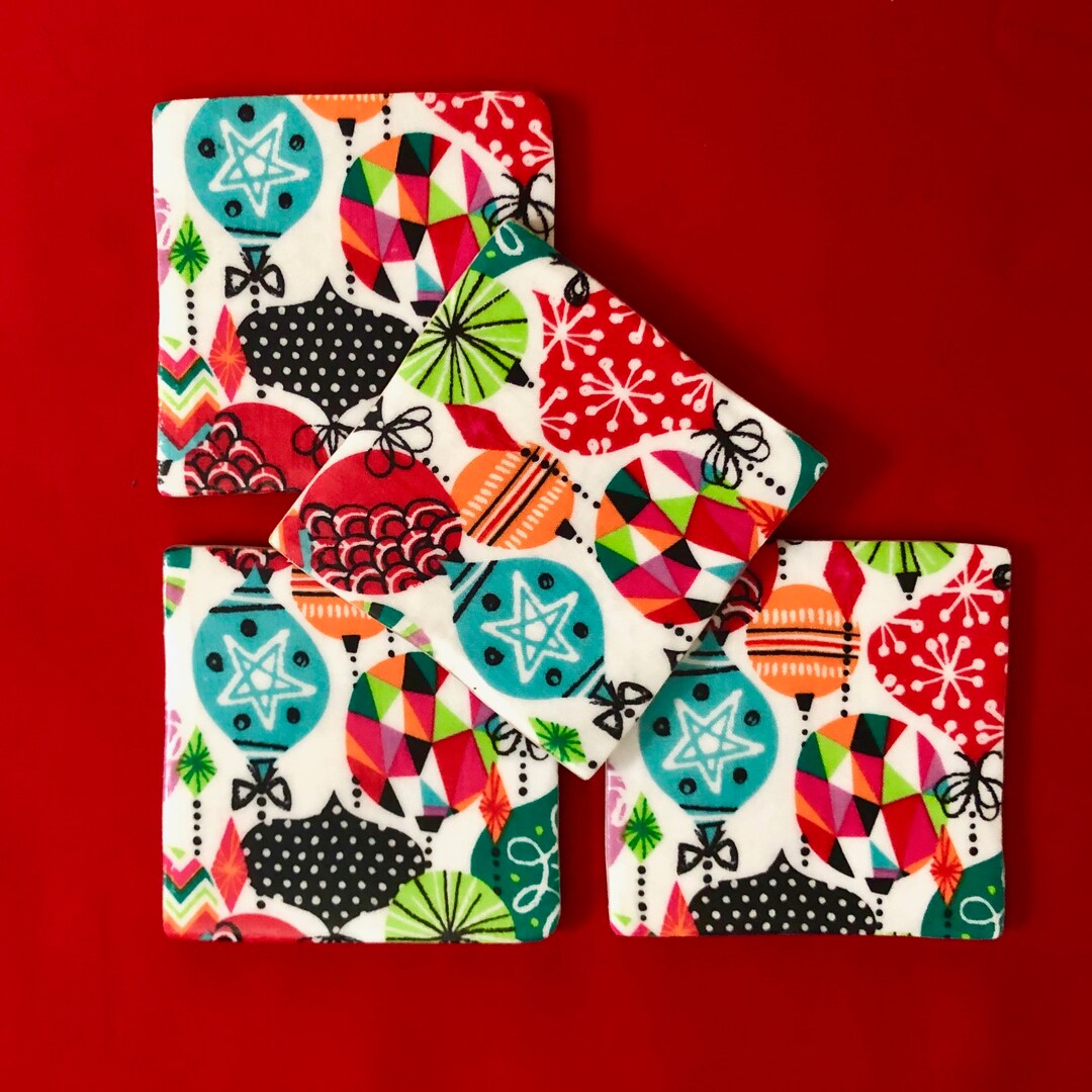 Colorful Christmas Tree Ornaments Make This Holiday Coaster Set Pop ...