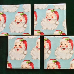 Christmas Ready With Four, Vintage, Santa Clause Tile Coasters ...