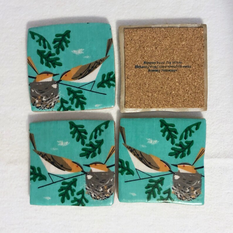Charley Harper Red Eyed Vireo Coaster Set Cheery, Contemporary Coasters ...