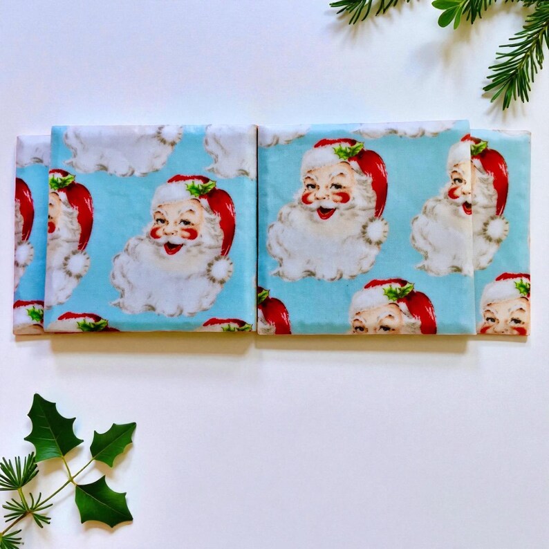 Christmas Ready With Four, Vintage, Santa Clause Tile Coasters ...