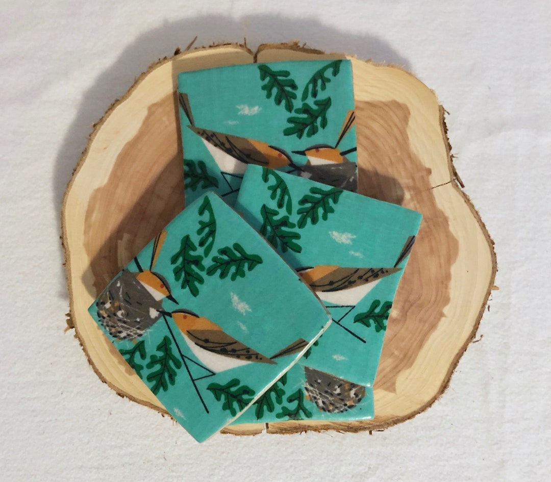Charley Harper Red Eyed Vireo Coaster Set Cheery, Contemporary Coasters ...