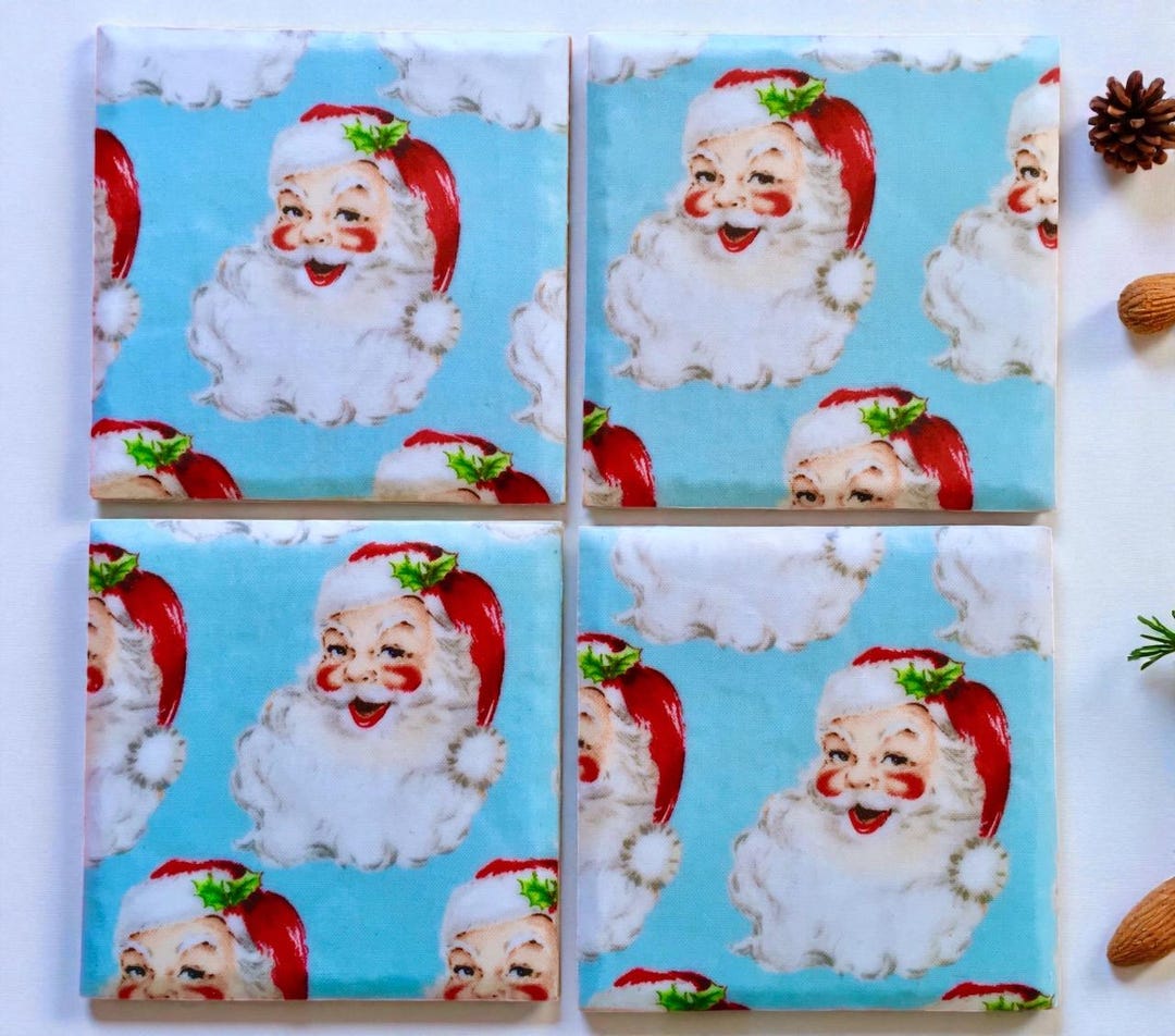 Christmas Ready With Four, Vintage, Santa Clause Tile Coasters ...
