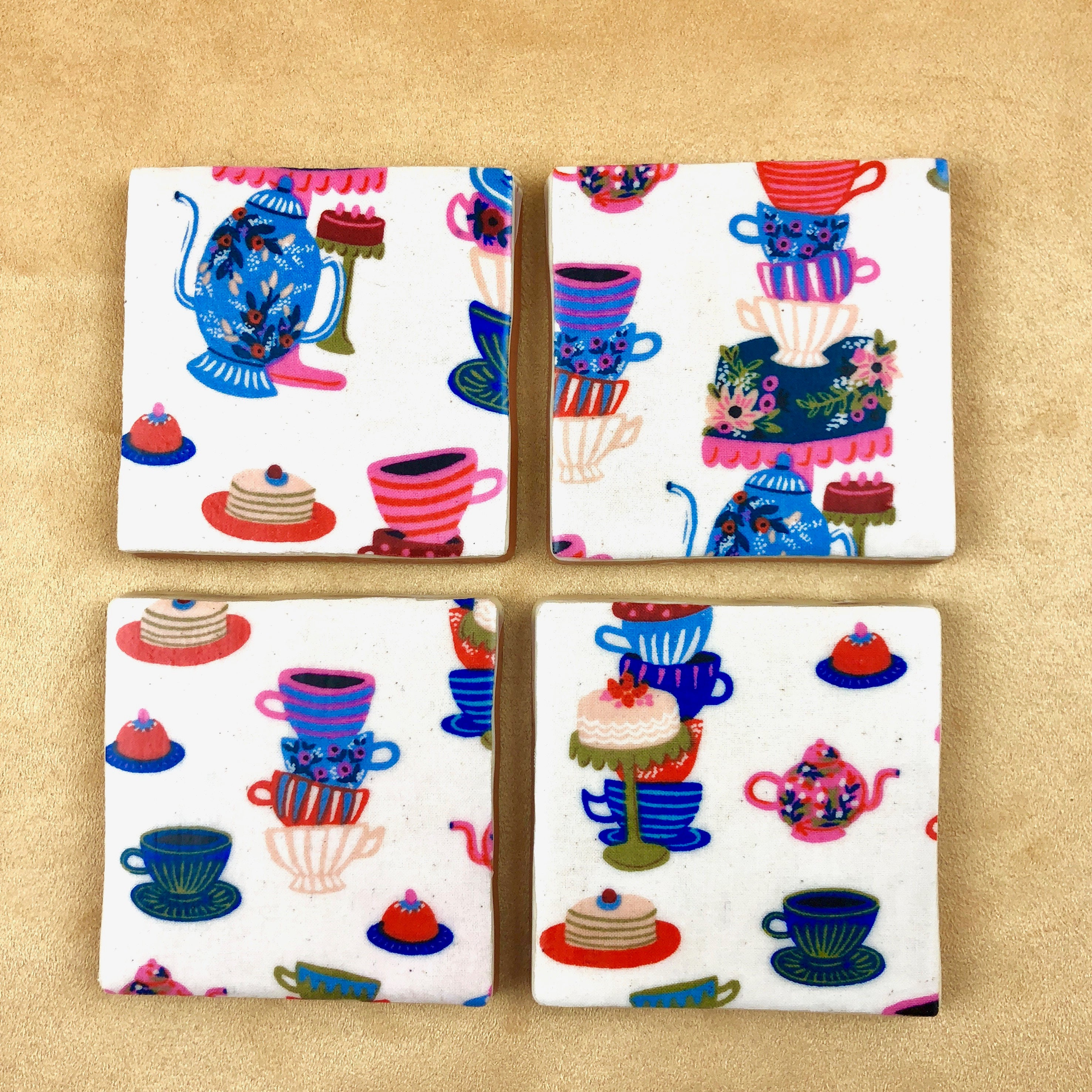 Spring Time Tea Time Coaster Set Feel Like Alice the Mad - Etsy