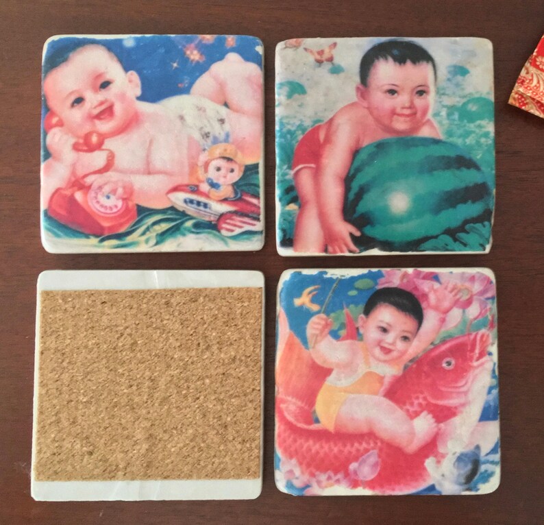 Kitschy Colorful Coaster Set Chinese Babies From Vintage - Etsy