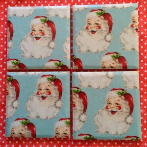 Christmas Ready With Four, Vintage, Santa Clause Tile Coasters ...