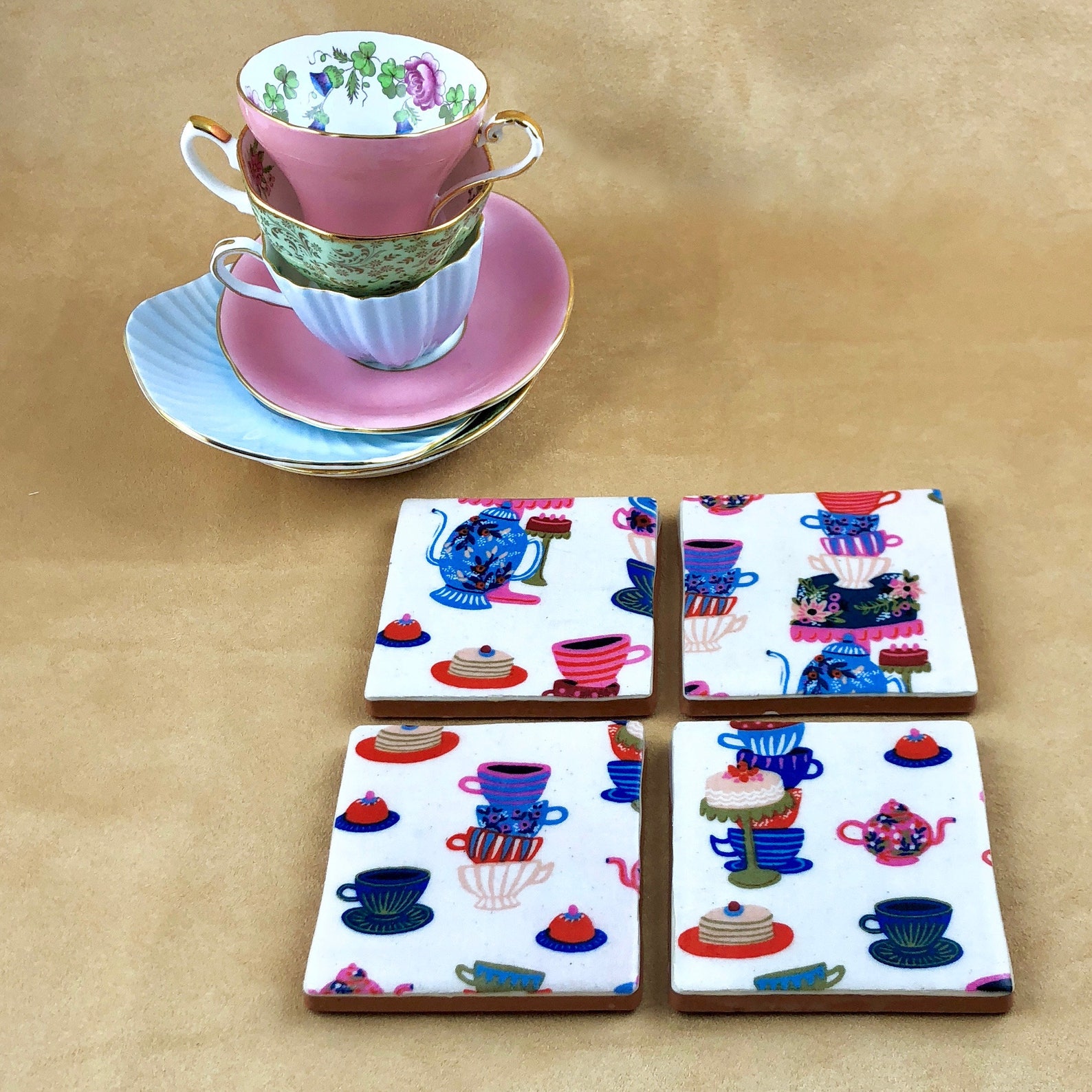 Spring Time Tea Time Coaster Set Feel Like Alice the Mad - Etsy