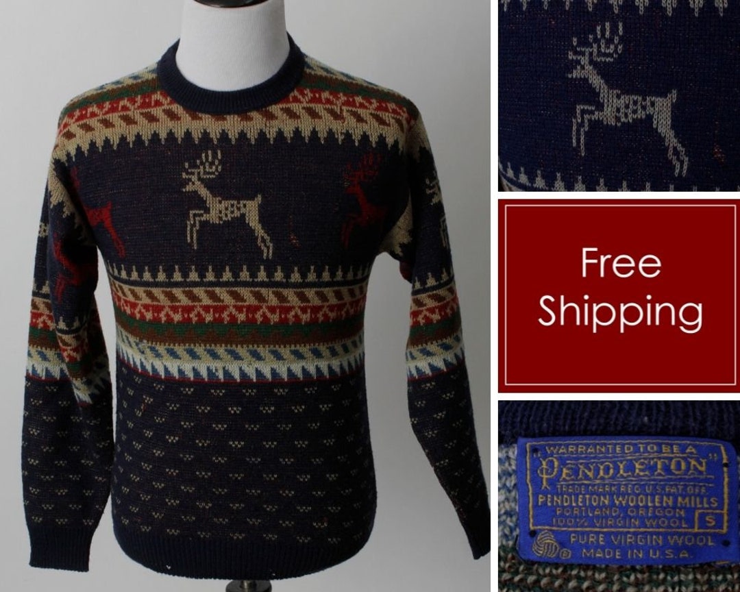 Vintage 80s Pendleton Sweater Men's Women's Reindeer Holiday Christmas ...