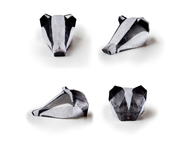 Badger Mask - Printed Paper Mask - Faux Taxidermy - Eco-friendly ...