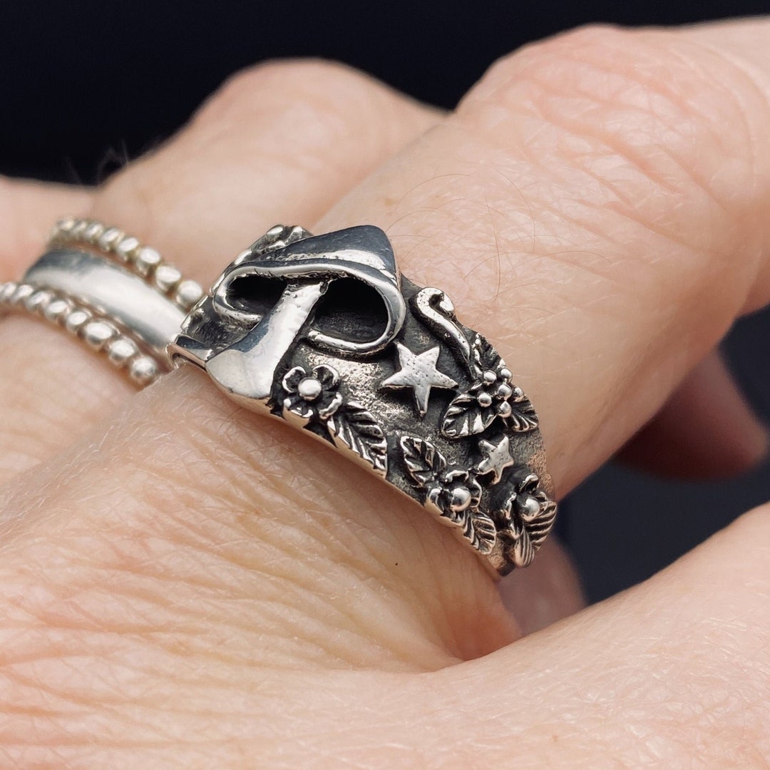 925 Sterling Silver Cosmic Mushroom Ring, Handmade Silver Toadstool ...