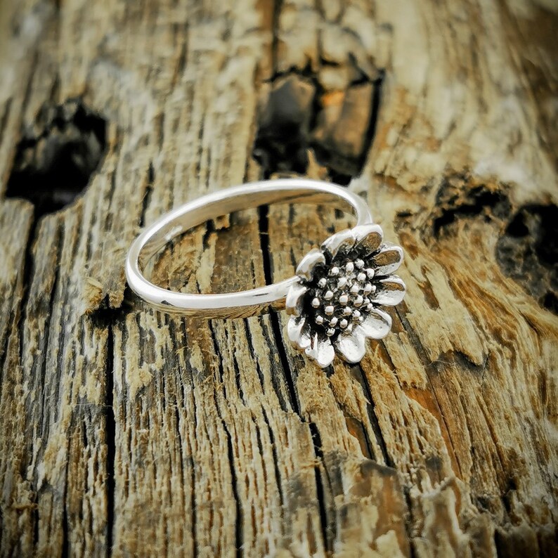 Sterling Silver Single Sunflower Ring - Etsy