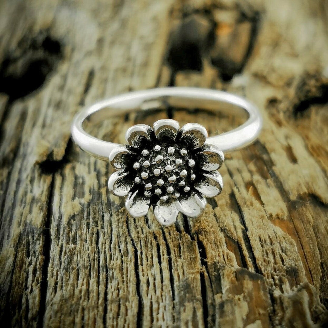 Sterling Silver Single Sunflower Ring - Etsy