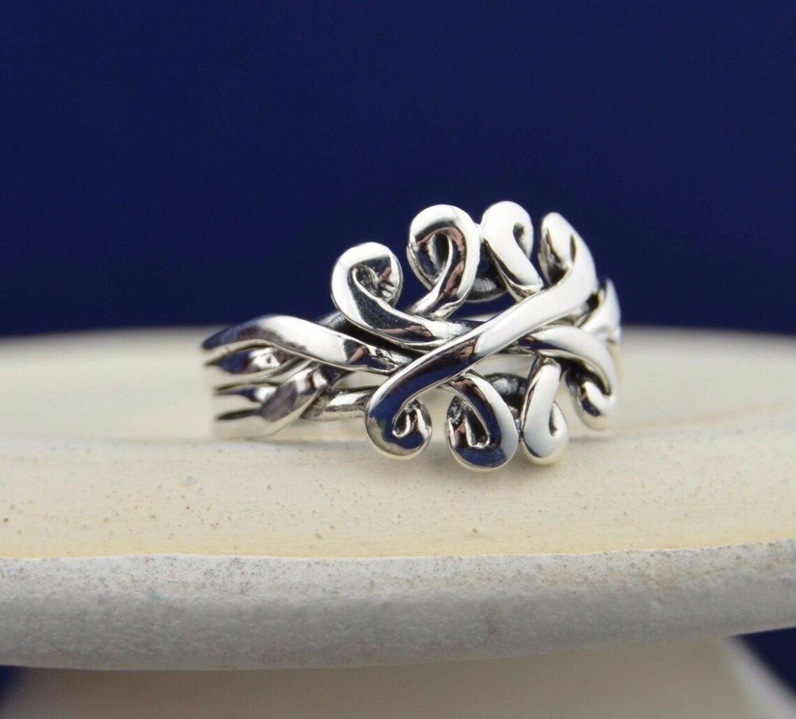 4 Piece Sterling Silver Puzzle Ring in Sizes 6 7 8 9 10 - Etsy