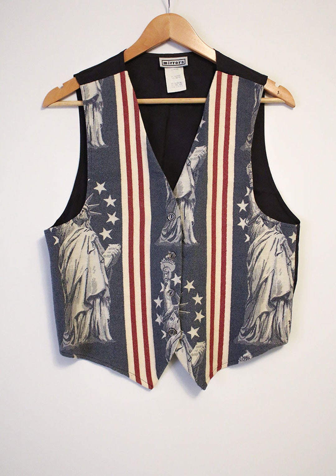 Vintage 90s Statue of Liberty Patriotic Stripe USA Vest by Mirrors ...