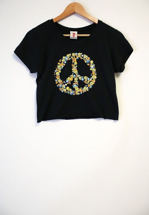 Vintage Looney Tunes Tweety Bird Peace Sign Black Cut… - Gem