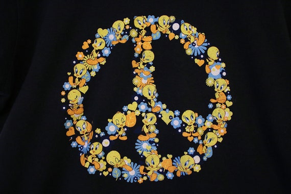 Vintage Looney Tunes Tweety Bird Peace Sign Black Cut… - Gem