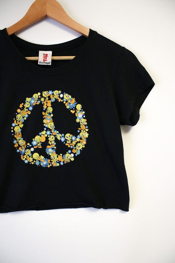 Vintage Looney Tunes Tweety Bird Peace Sign Black Cut… - Gem