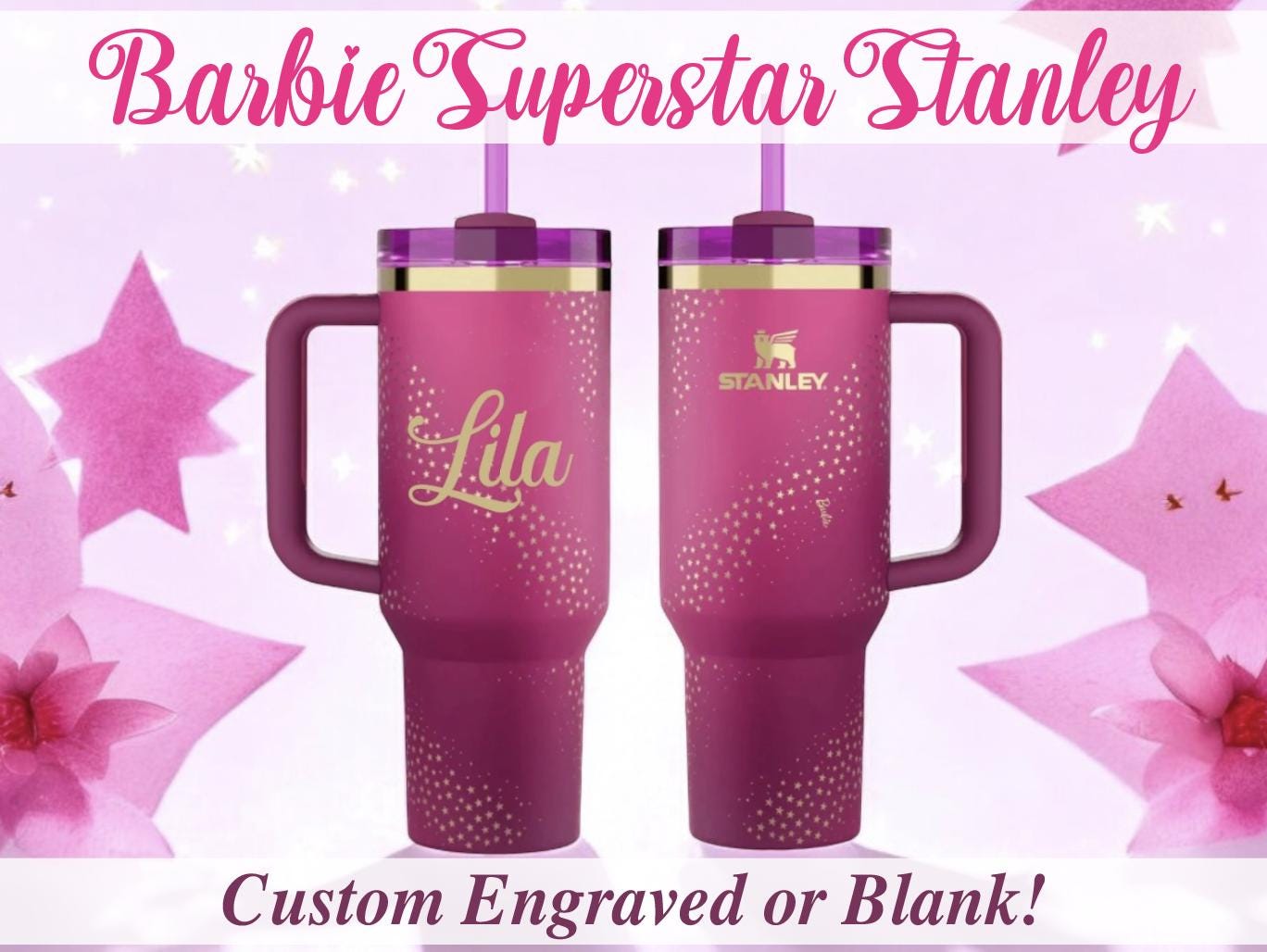 Stanley X Barbie 70s Superstar (40 Oz) Quencher | Custom Engraved Pink ...