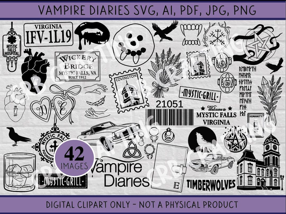 Vampire Diaries Vector Clipart TVD Digital Files, Damon Stefan ...