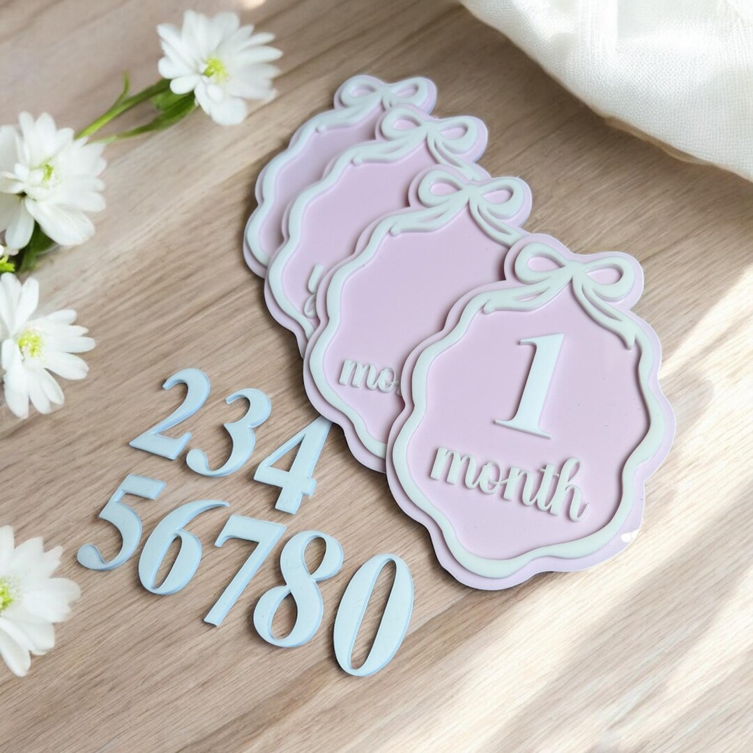 Acrylic Baby Milestone Set – Ribbon Border With Bow | Reusable Monthly ...