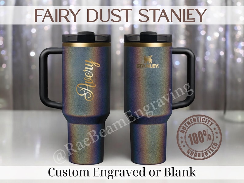 Fairy Dust Stanley 40 Oz Quencher Custom Engraved Charcoal Glitter ...