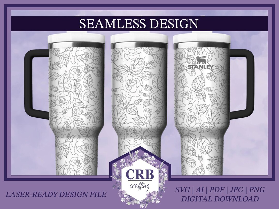 Vintage Roses Line Art Seamless Tumbler Wrap SVG Vector Laser File ...