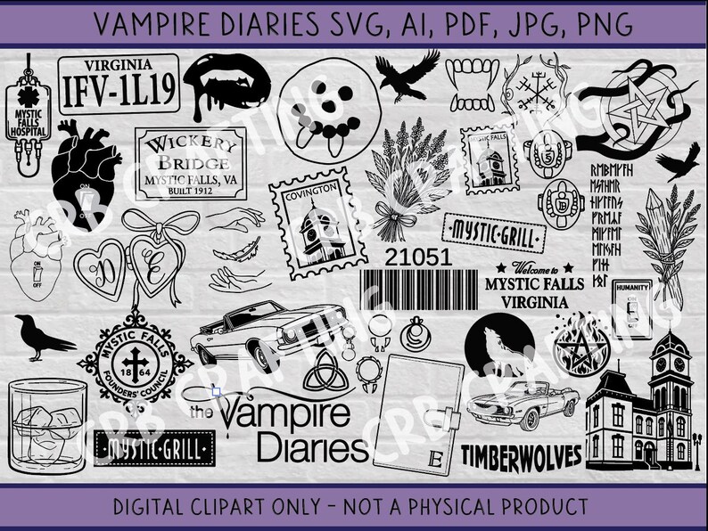 Vampire Diaries Vector Clipart TVD Digital Files, Damon Stefan ...