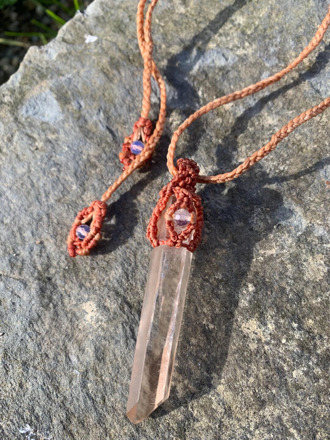 Blood Moon Priestess Hematoid Quartz Point and Moonstone Micro Macrame ...