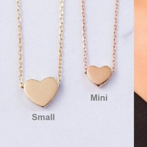 14k 18k Solid Gold Tiny Heart Necklace, Sliding Dainty Heart Charm ...