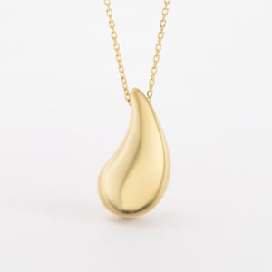 14K Real Gold Teardrop Necklace, Chunky Dome Teardrop Necklace, Bottega ...