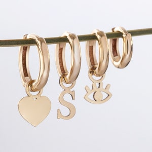 14K 18K Solid Gold Small Tiny Charms for Hoop Earrings, Dainty Everyday ...