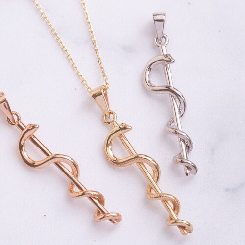 14K 18K Solid Gold Caduceus Necklace Caduceus Symbol of - Etsy