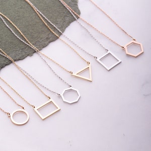 14K Solid Gold Triangle Necklace, Dainty Cutout Triangle Necklace ...