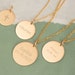 22K Solid Gold Custom Engraved Disk Necklace, Personalized Dainty Solid ...