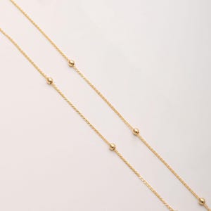 14k Solid Gold Satellite Beaded Ball Chain Necklace - Delicate and ...