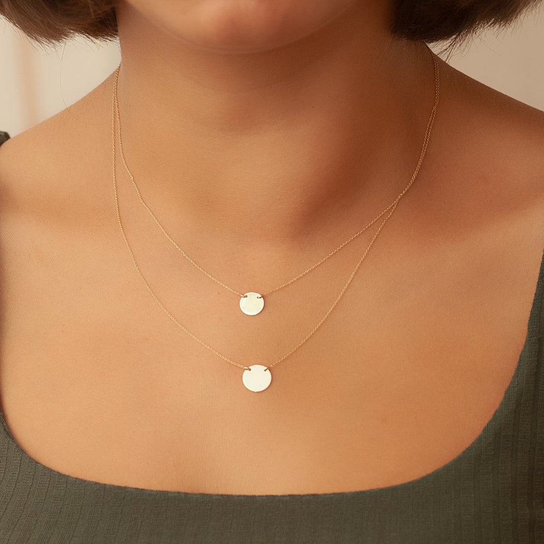 14K Gold Custom Initial Layering Medallion Necklace, Personalized ...